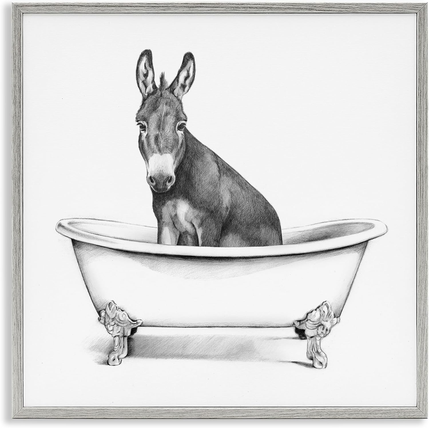AABERIC Donkey in Claw Tub Farm Animal Bathroom Sketch Unframed 20x16 ...