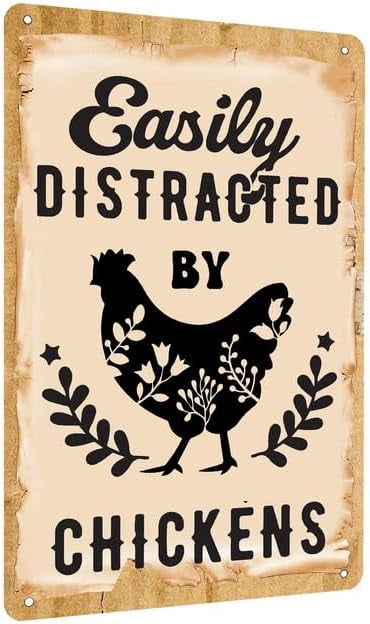 AABERIC Easily Distracted by Chickens Tin Sign Funny Chicken Coop Metal ...