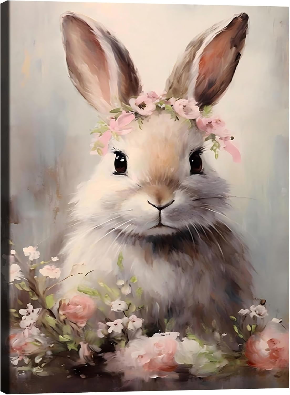 AABERIC Easter Bunny Floral Wreath Canvas Art, Vintage Rabbit Aesthetic ...