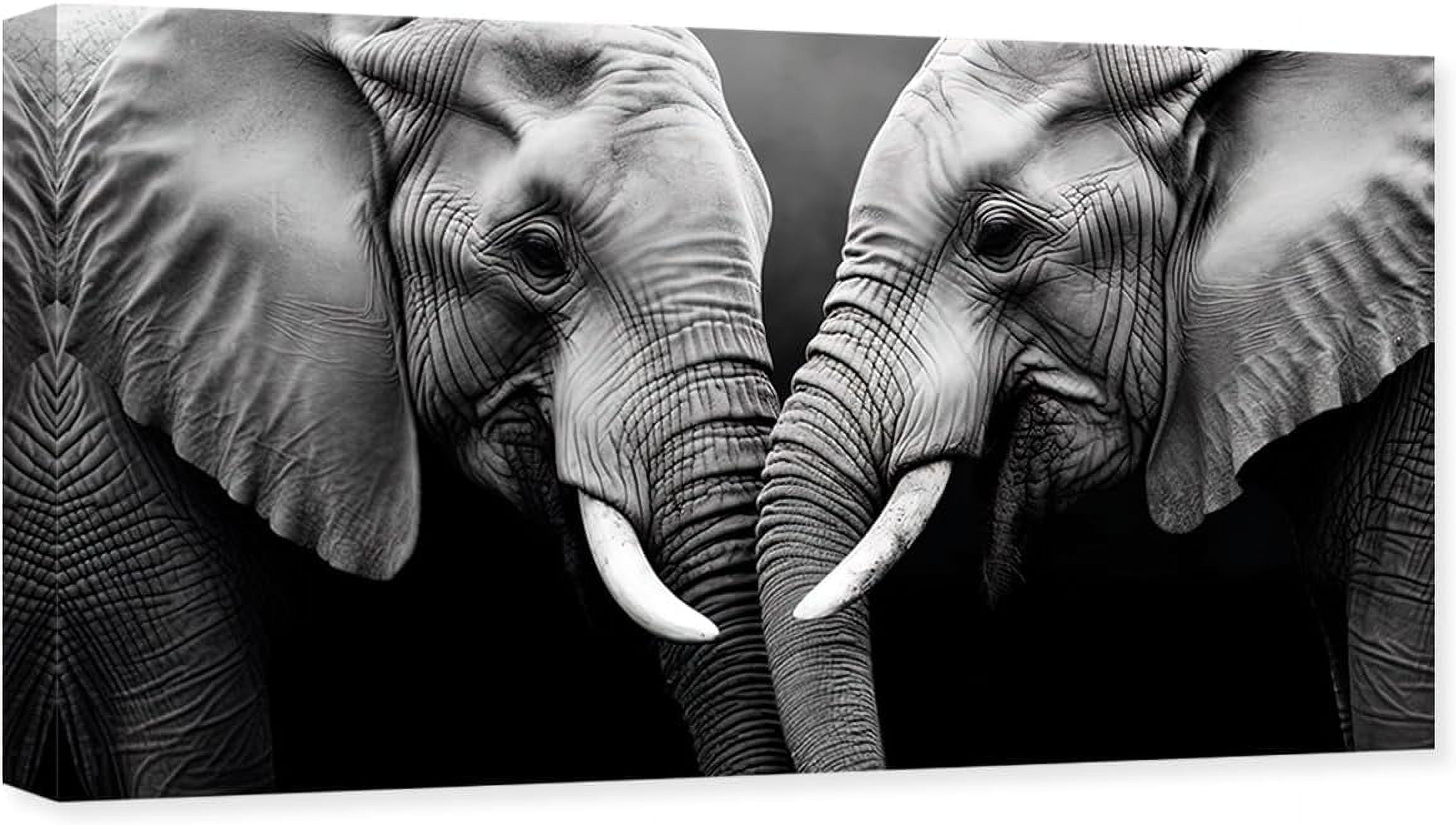 AABERIC Elephant Couple Canvas Wall Art Black and White Animal Painting ...
