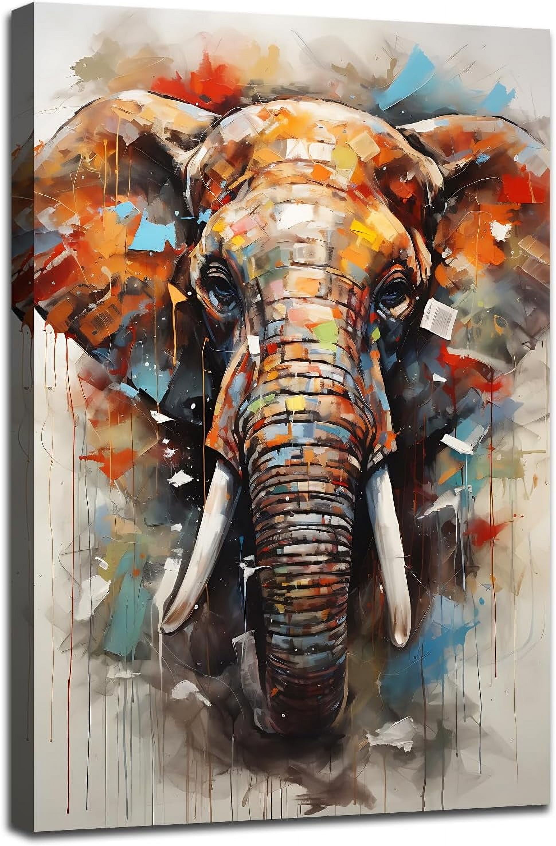 AABERIC Elephant Wall Decor Watercolor Graffiti Painting Theme Handsome ...