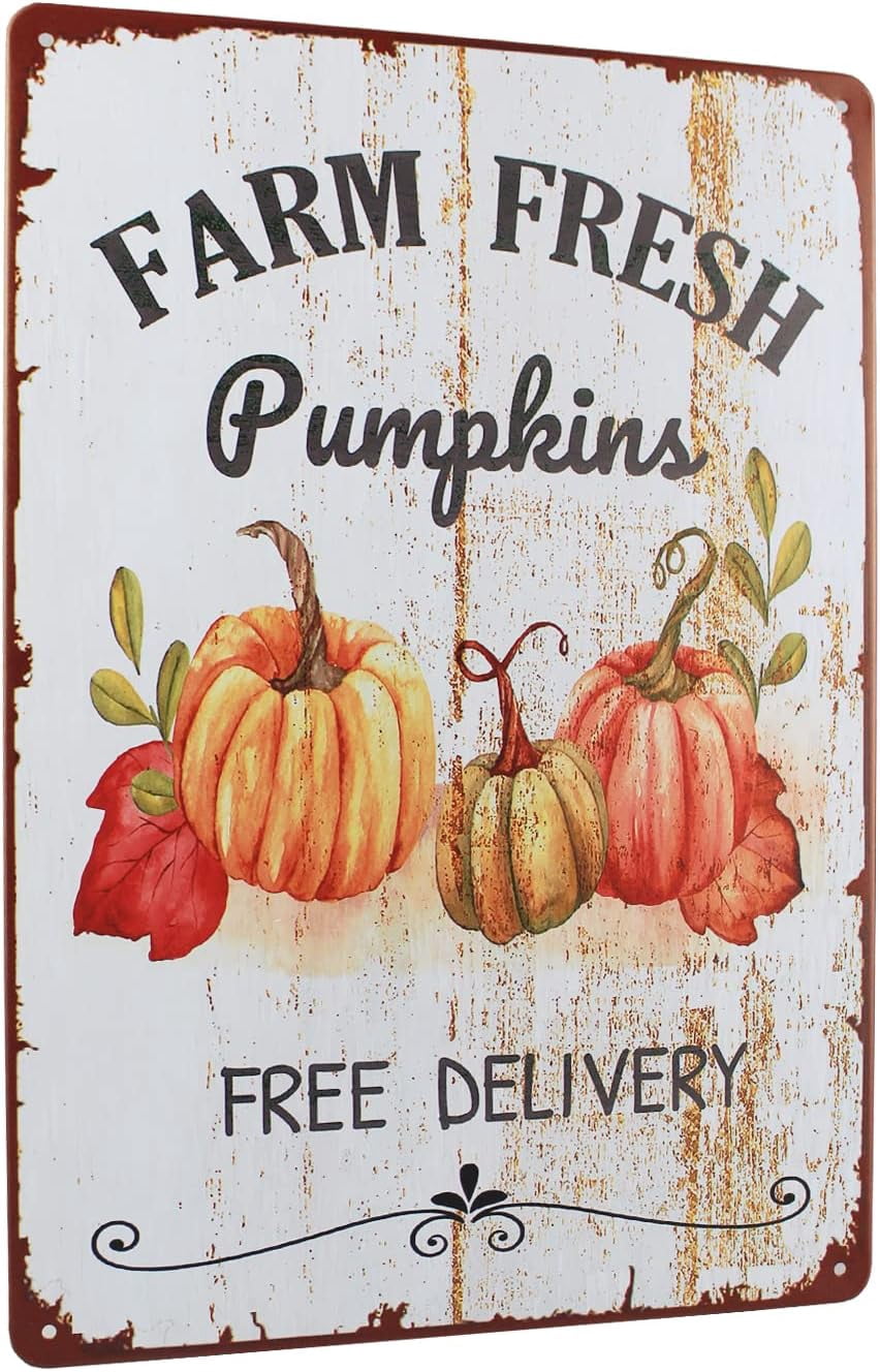 AABERIC Farm Fresh Pumpkins Retro Vintage Metal Tin Sign Iron Poster ...