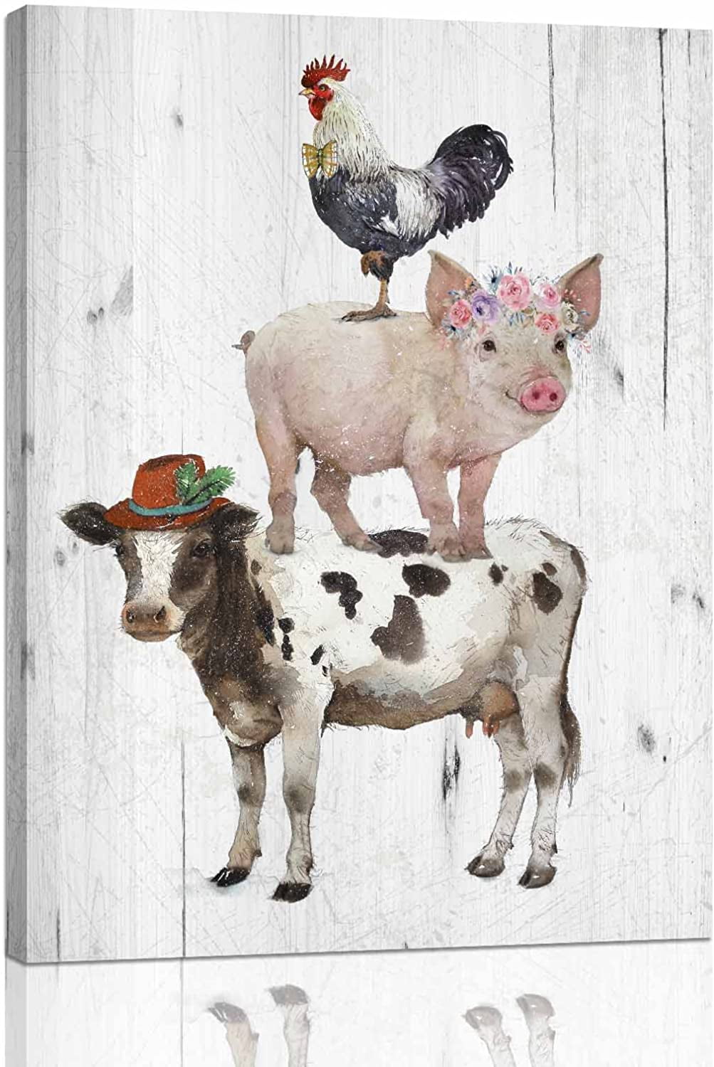 AABERIC Farmhouse Animals Canvas Wall Art: Rooster Pig Cow Wall Decor ...