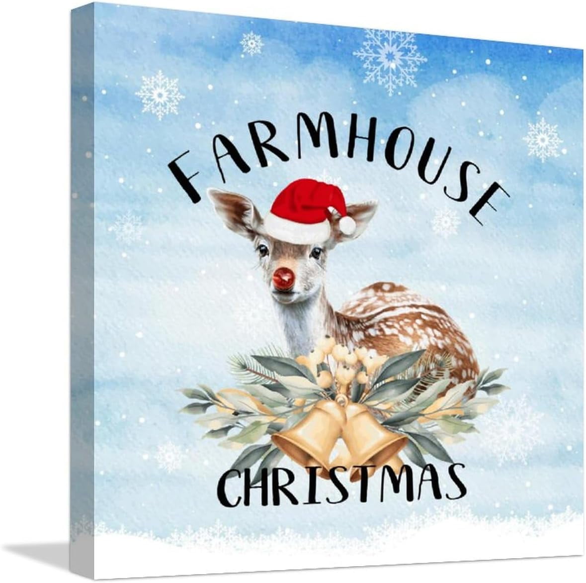 AABERIC Farmhouse Christmas Canvas Prints Winter Red Hat Reindeer ...