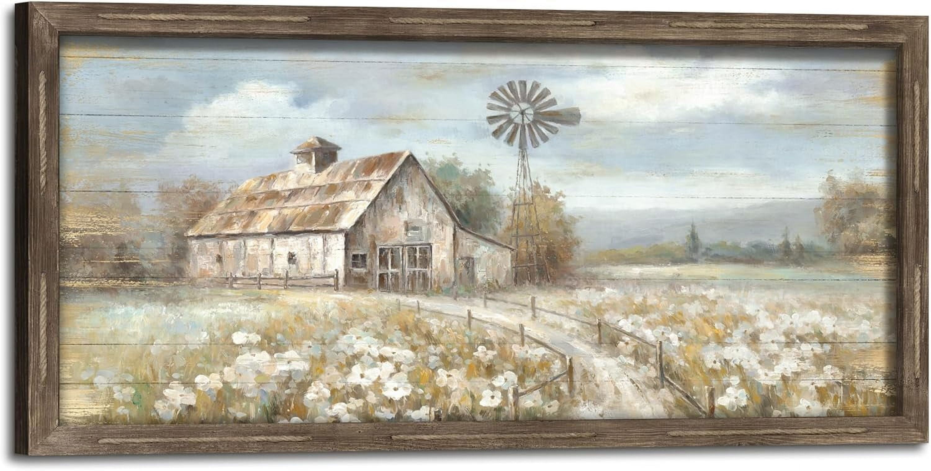 AABERIC Farmhouse Framed Wall Art Decor: Rustic Barn Farm Scene Wood ...