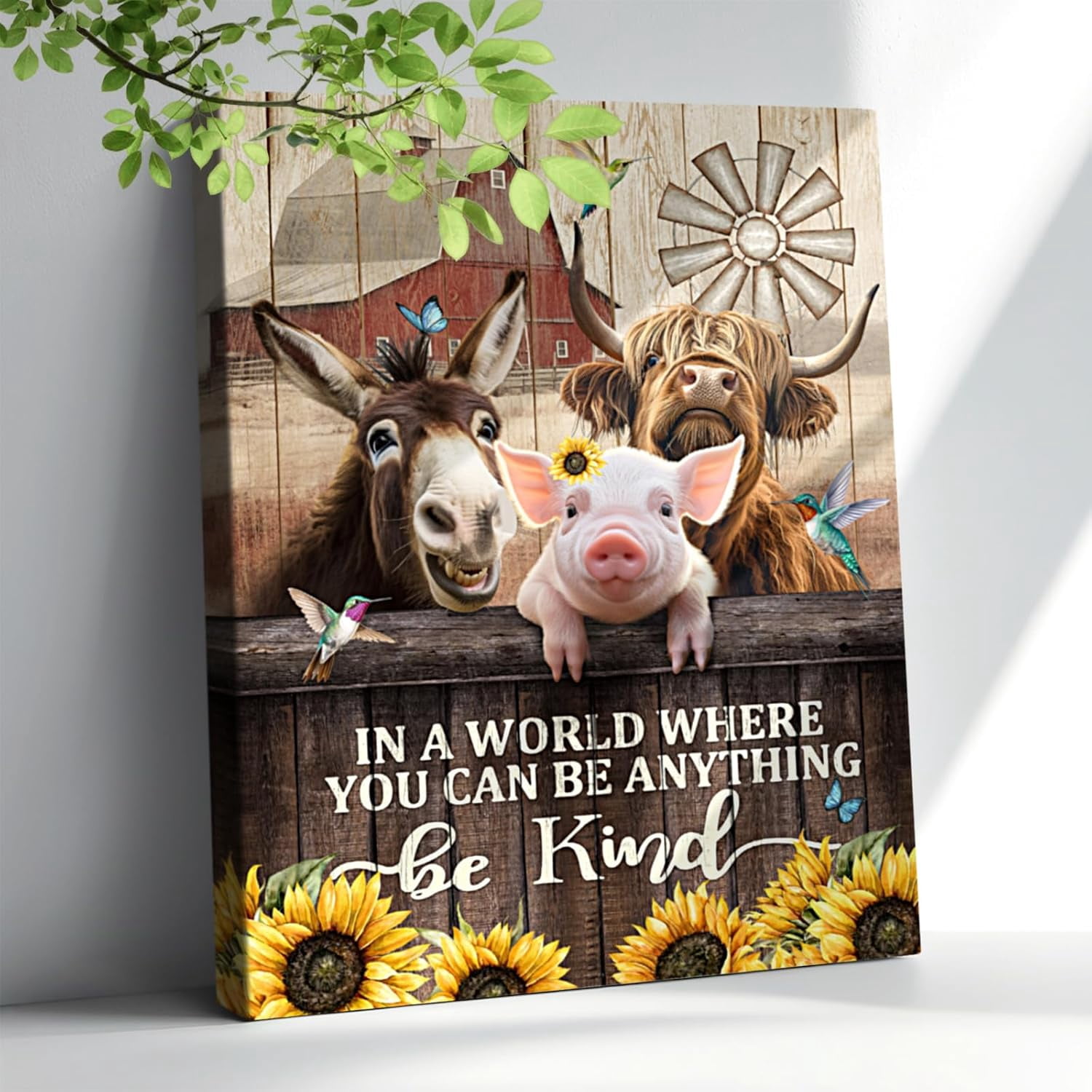 AABERIC Farmhouse Highland Cow Pig Donkey Wall Art Country Sunflowers ...