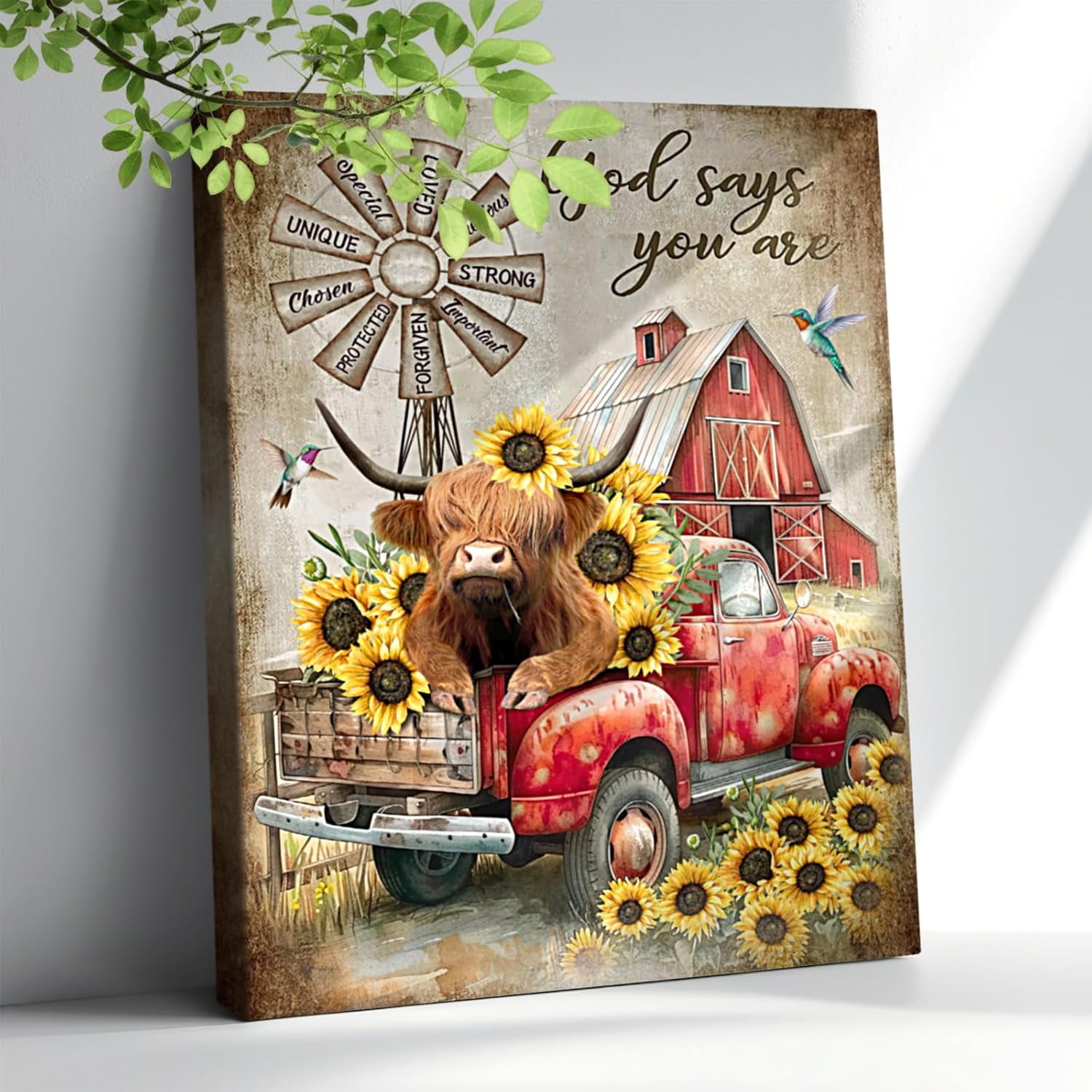 AABERIC Farmhouse Highland Cow Pig Donkey Wall Art Country Sunflowers ...