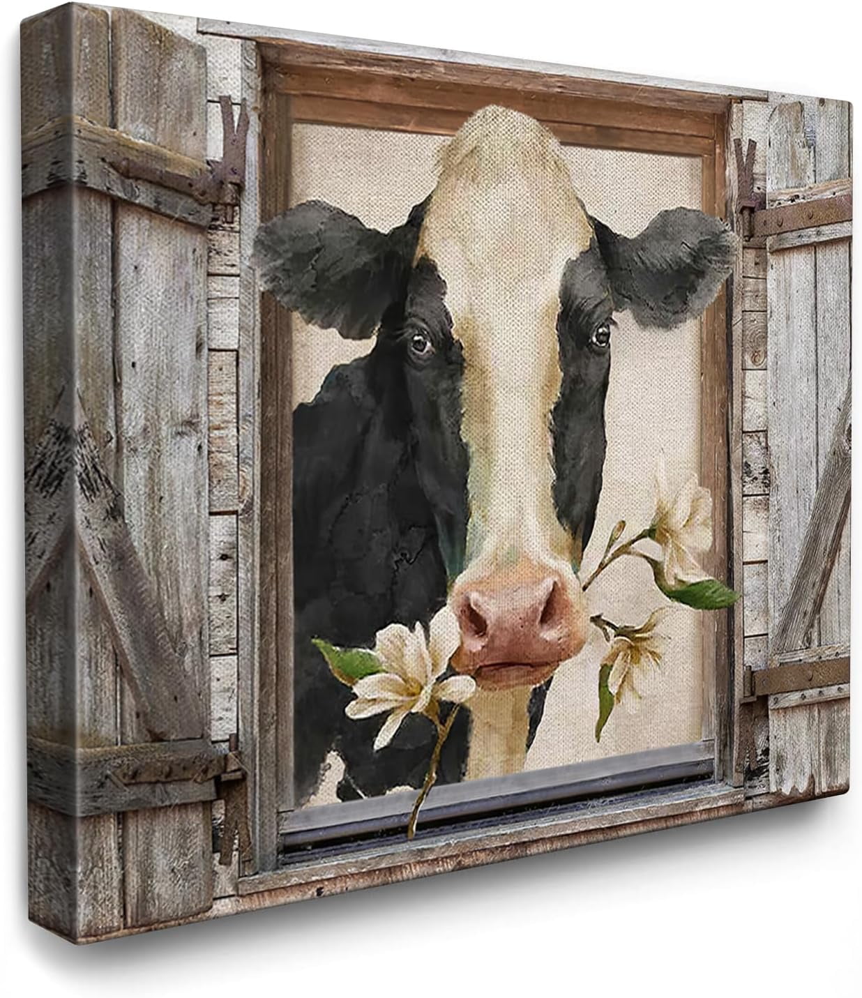AABERIC Farmhouse Highland Cow Wall Art Canvas Rustic Cow with Flower ...