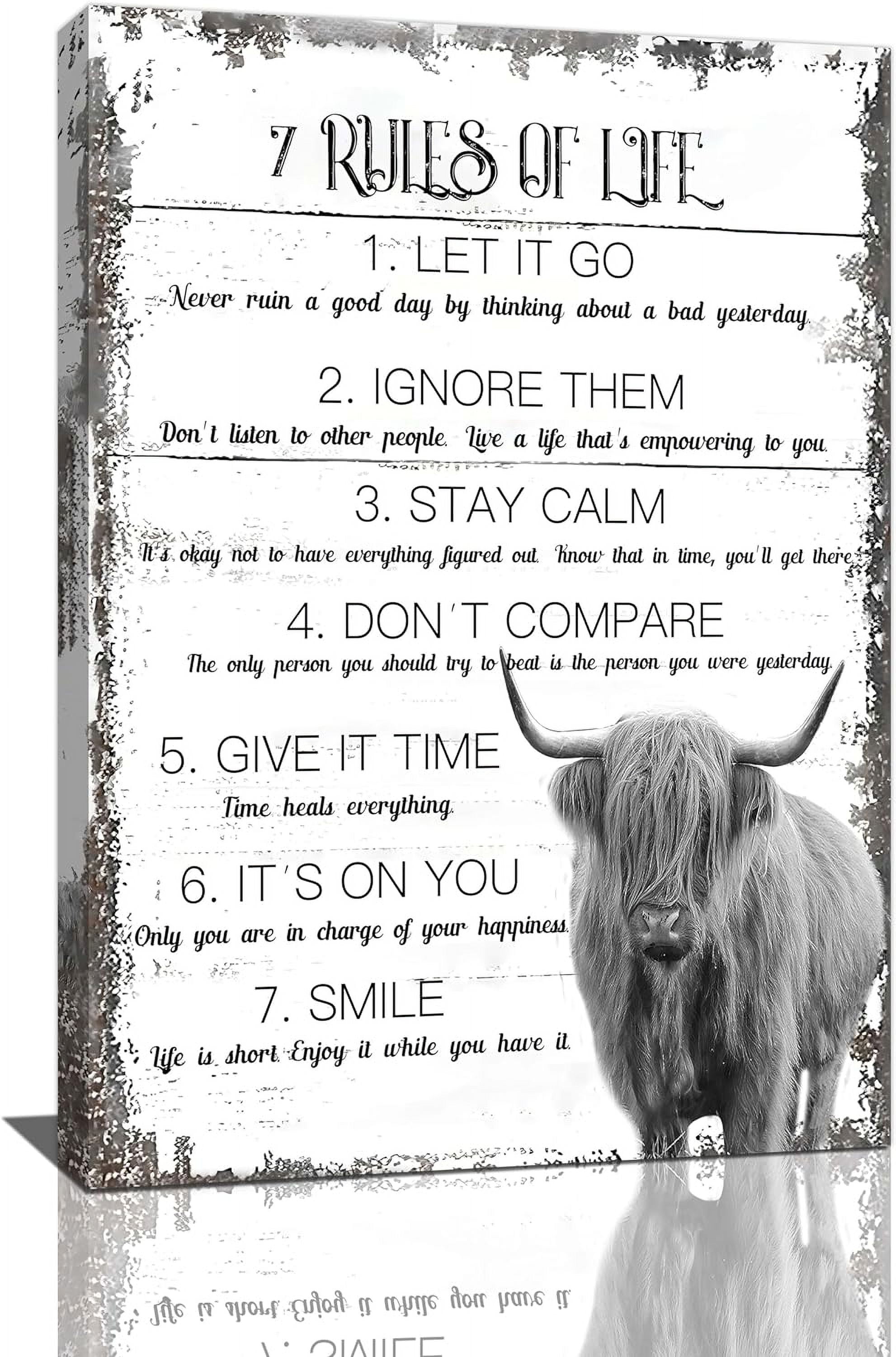 AABERIC Farmhouse Highland Cow Wall Art Decor 7 Rules of Life ...