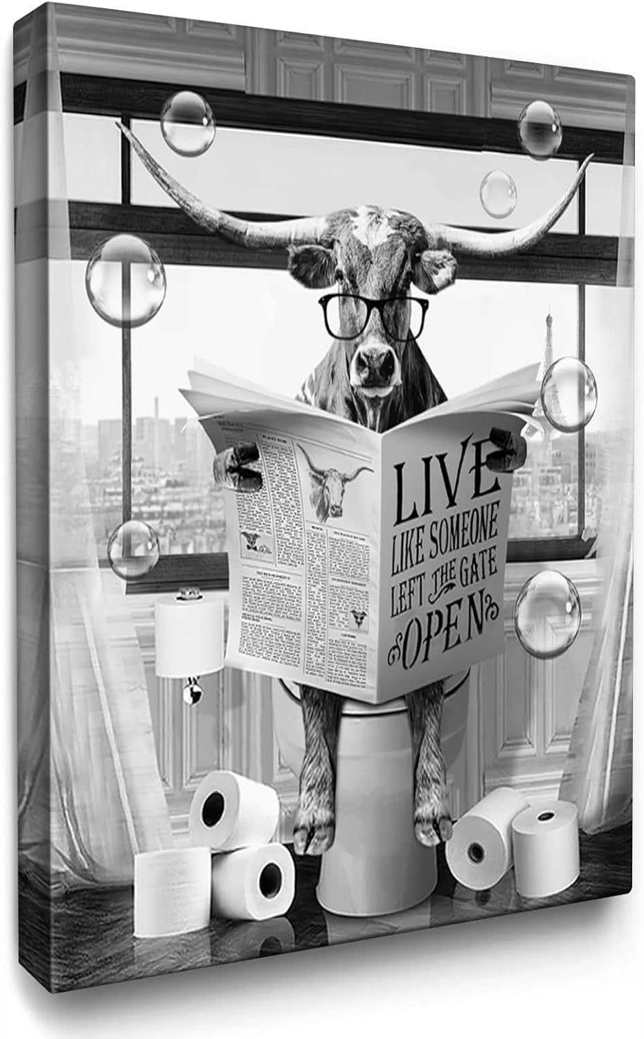 AABERIC Farmhouse Highland Cow Wall Art Inspirational Cow Rustic Painting Black and White ...