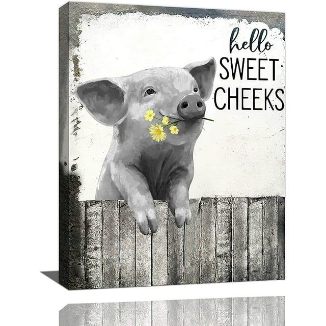 AABERIC Farmhouse Pig Wall Art Funny Pig Pictures Wall Decor Rustic Pig ...