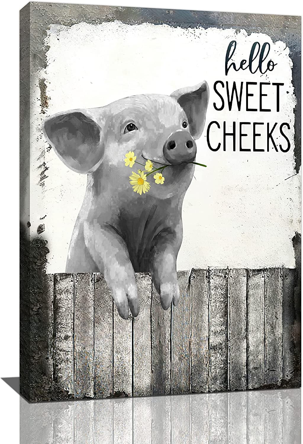 AABERIC Farmhouse Pig Wall Art Funny Pig Pictures Wall Decor Rustic Pig ...