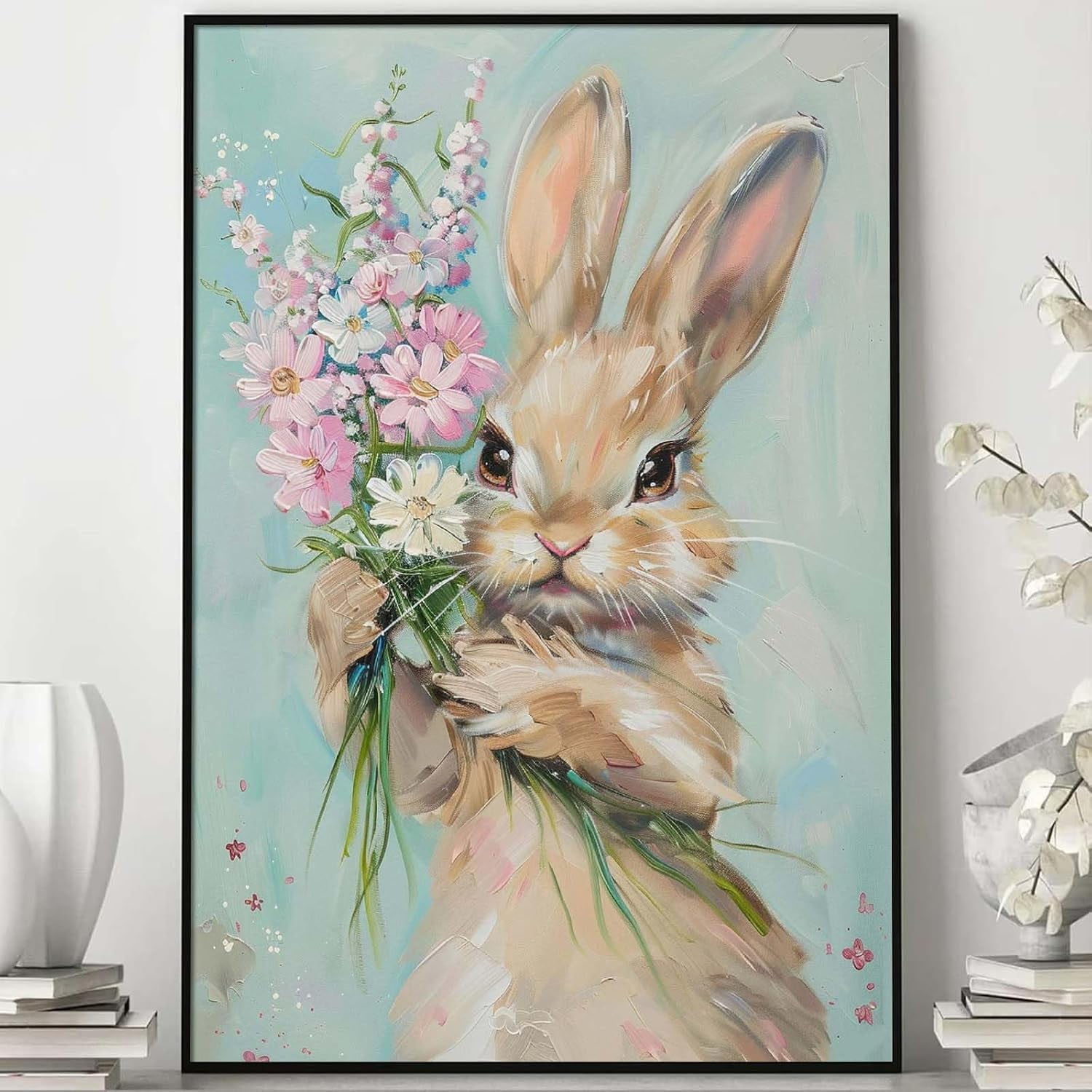 AABERIC Farmhouse Rabbit Wall Art Vintage Floral Bunny Print Cute Bunny ...