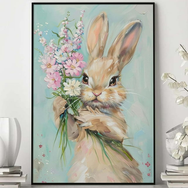 AABERIC Farmhouse Rabbit Wall Art Vintage Floral Bunny Print Cute Bunny ...