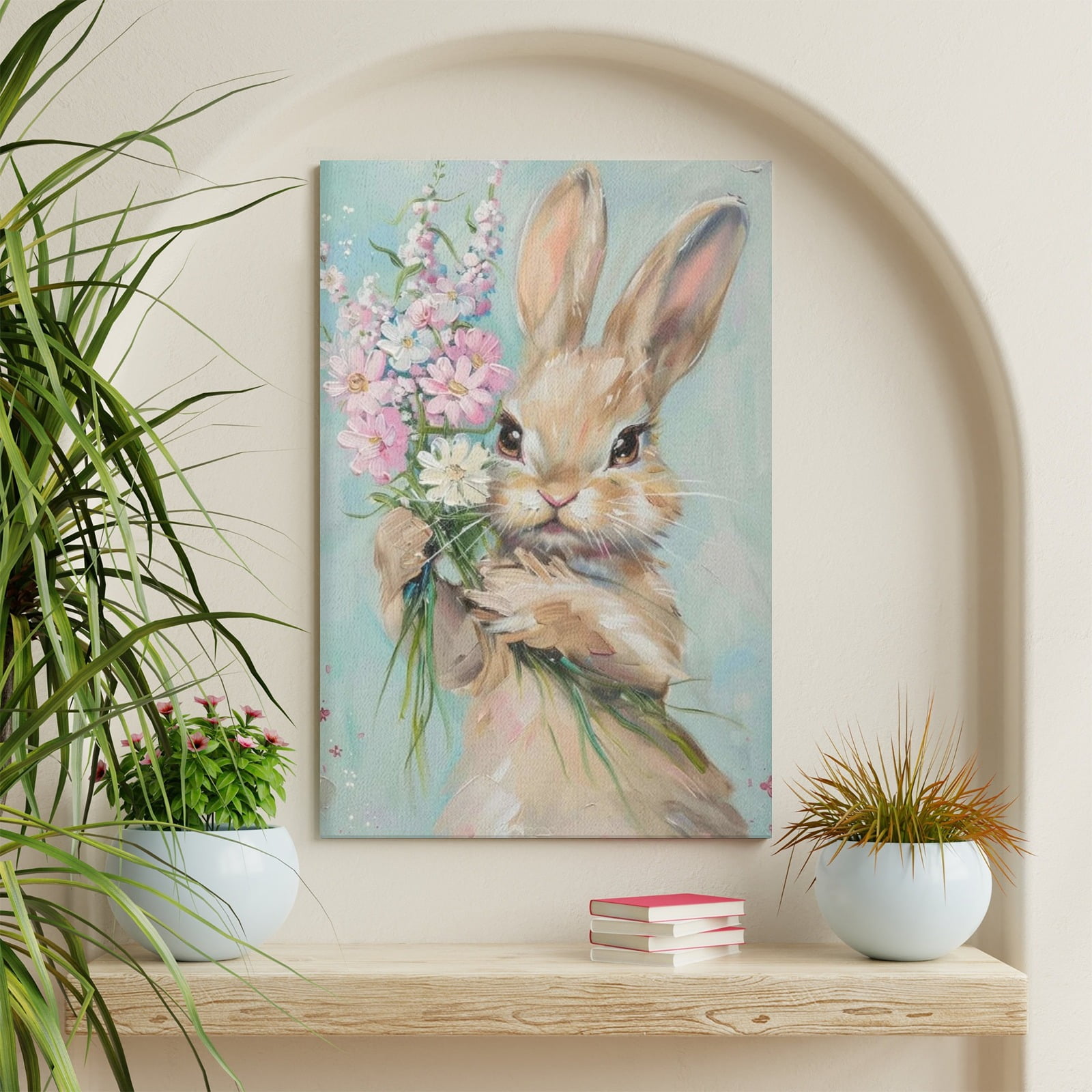 AABERIC Farmhouse Rabbit Wall Art Vintage Floral Bunny Print Cute Bunny ...
