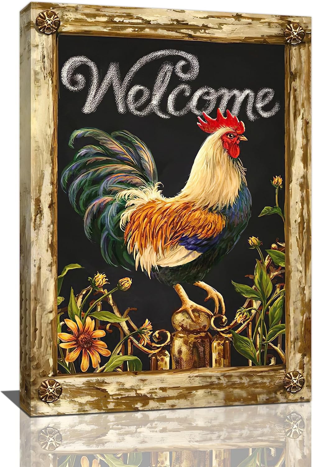 AABERIC Farmhouse Rooster Wall Art Rustic Farm Chicken Pictures Wall Decor Country Canvas ...