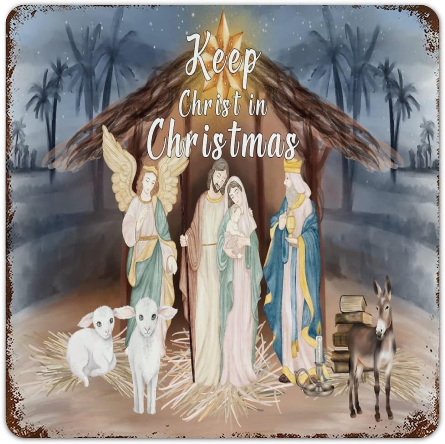 AABERIC Fashion Chic Metal Sign Christmas Nativity Scene Wall Decor Art ...