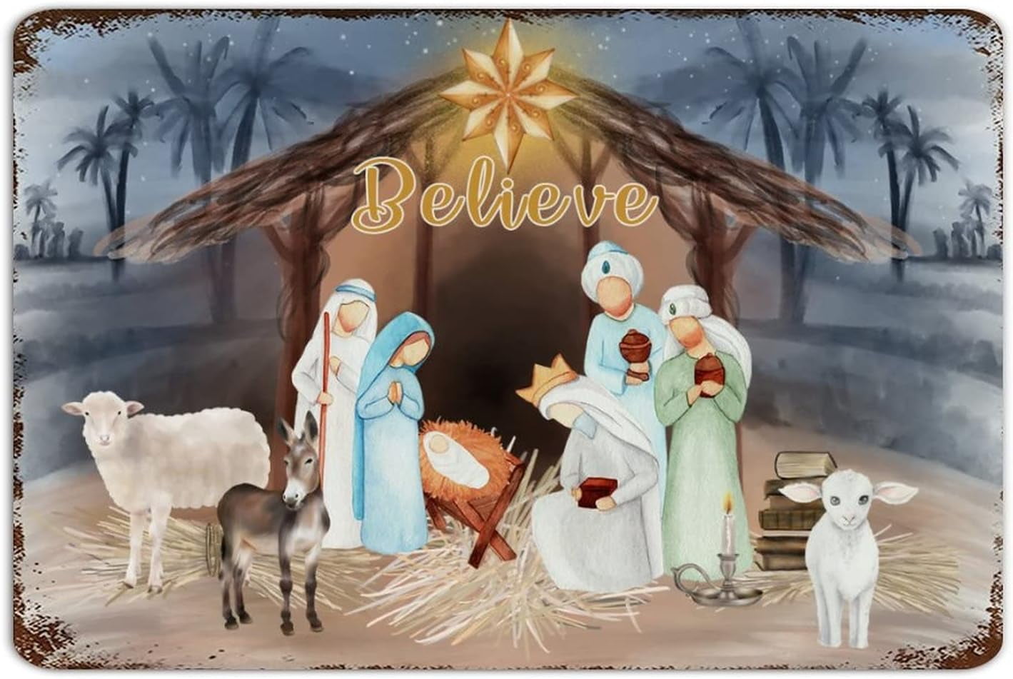 AABERIC Fashion Chic Metal Sign Christmas Nativity Scene Wall Decor Art ...