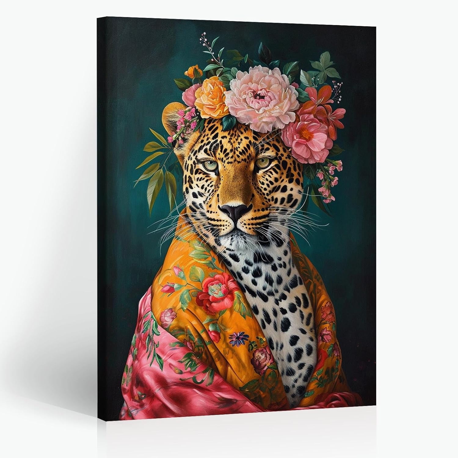 AABERIC Fashion Wall Art Posters Funky Leopard With Flower Crown Art ...