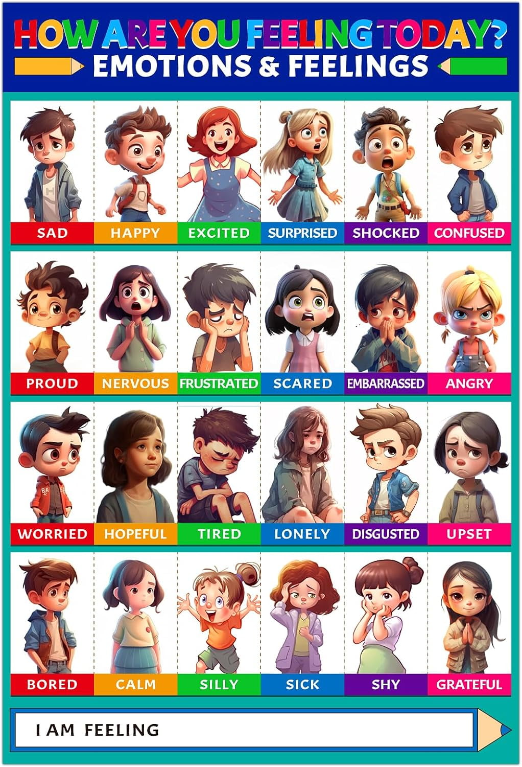 AABERIC Feelings Canvas Prints Wall Posters Chart Kids Toddler Educational Preschool Feeling ...