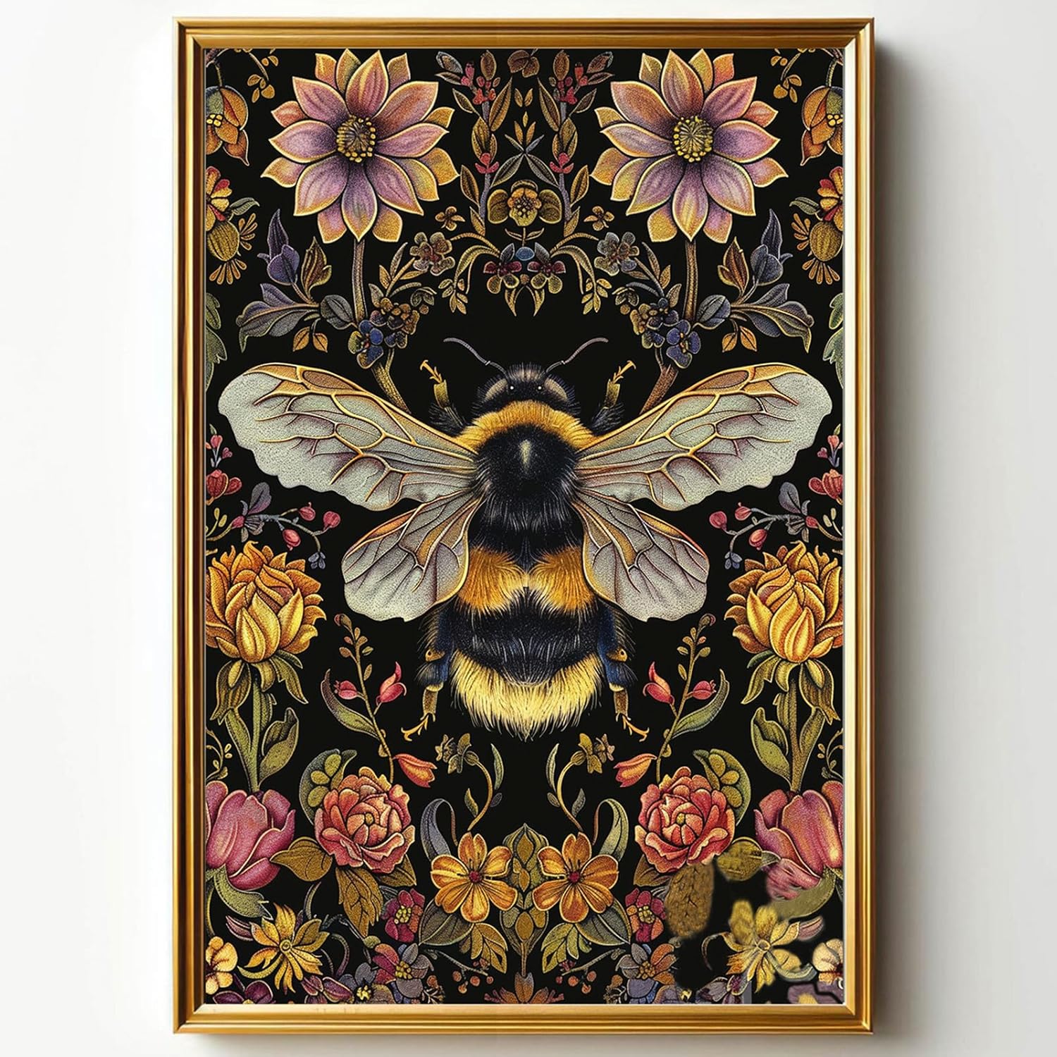 AABERIC Flower and Bee Canvas Wall Art Abstract Bee Wall Art Animal ...