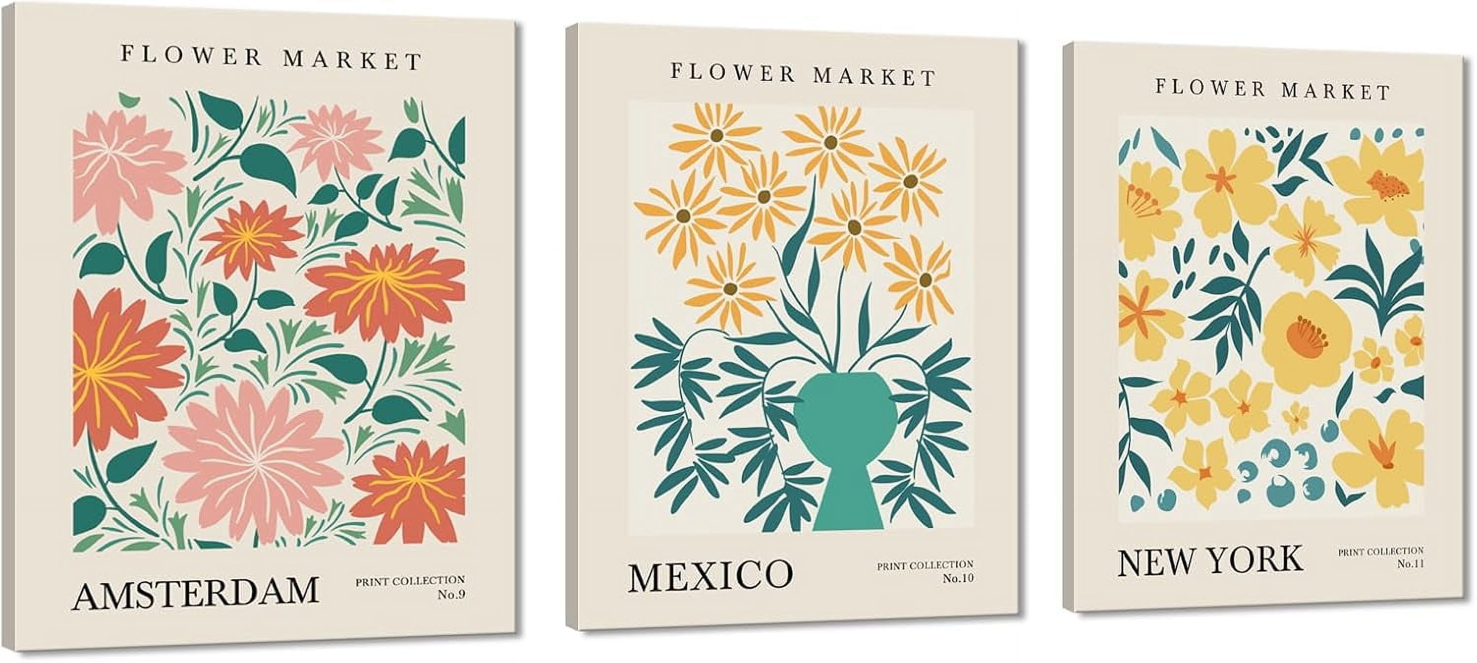 AABERIC Flower Market Poster Set of 3 Boho Wall Art Framed Minimalist ...