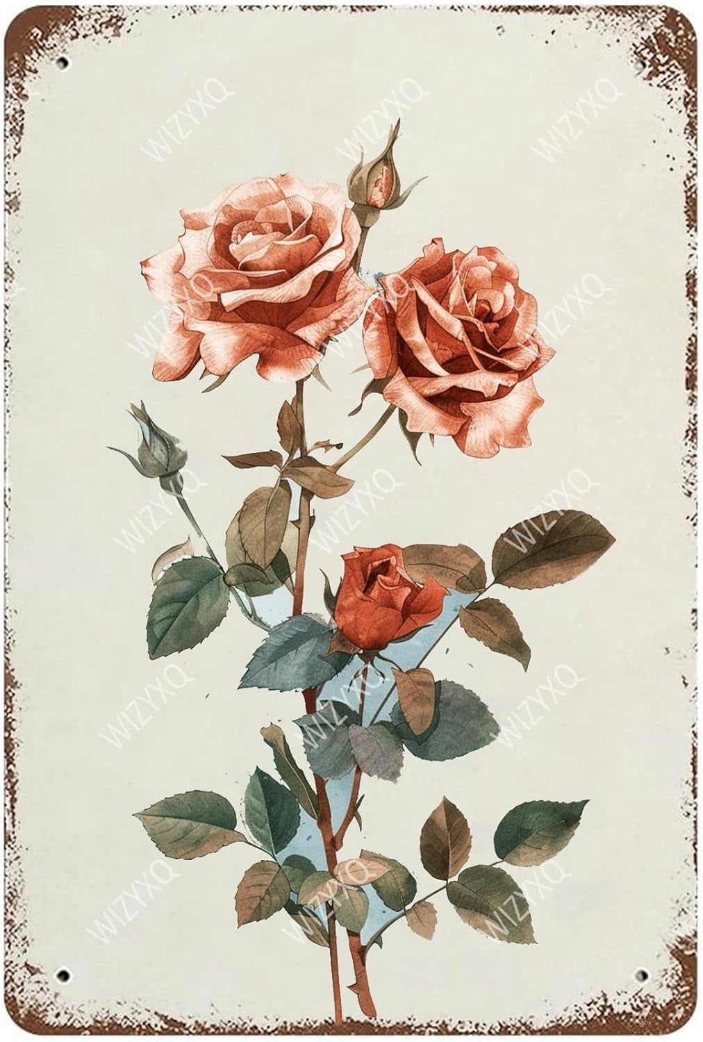 AABERIC Flowers Metal Signs Rose Sign Vintage Tin Sign Retro Wall Art ...