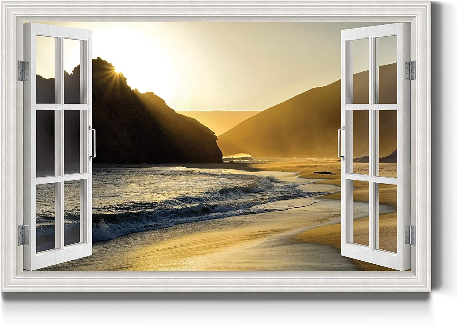 AABERIC Flowers Wall Art Window View of Orange Wildflowes during Sunset ...