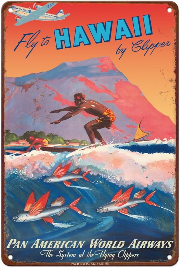 AABERIC Fly To Hawaii by Clipper - Pan American World Airways - Surfer Diamond Head Crater ...