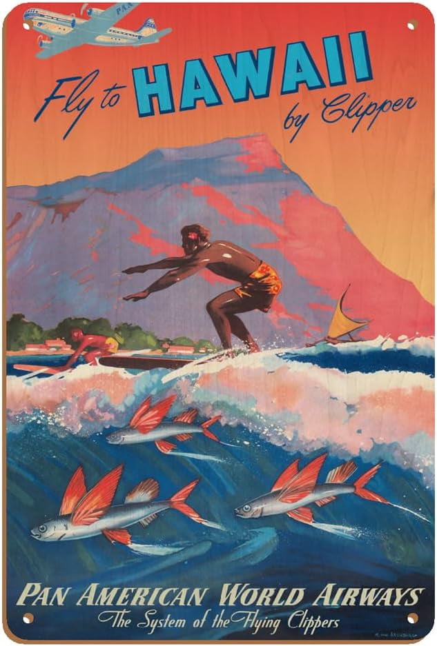 AABERIC Fly To Hawaii by Clipper - Pan American World Airways - Surfer Diamond Head Crater ...