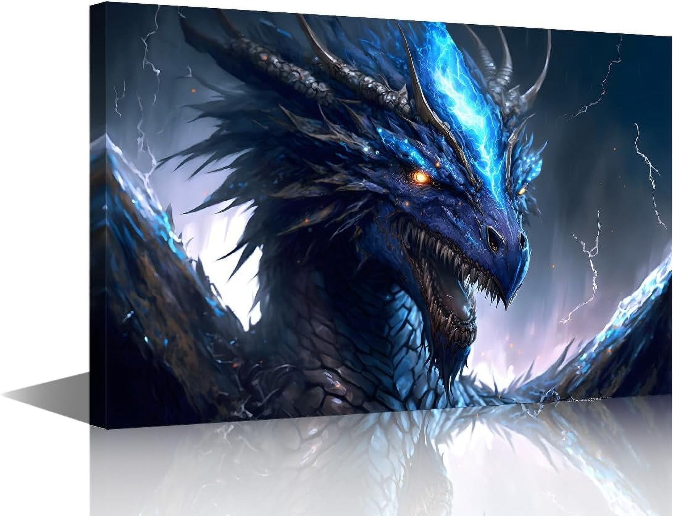 AABERIC Flying Dragon Canvas Wall Art Animals Paintings White Dragon ...