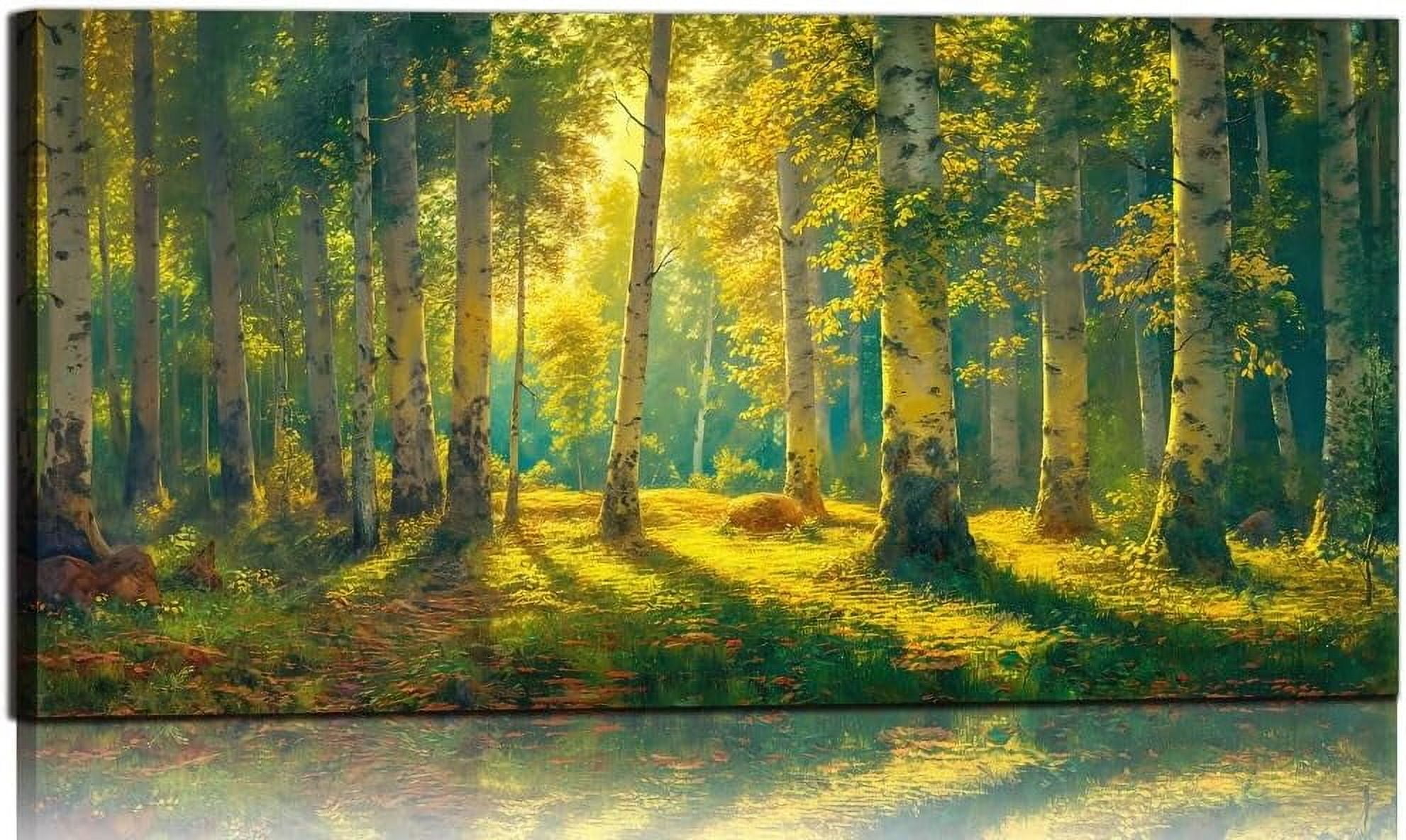 AABERIC Forest Wall Art Green Nature Canvas Pictures White Birch Tree ...