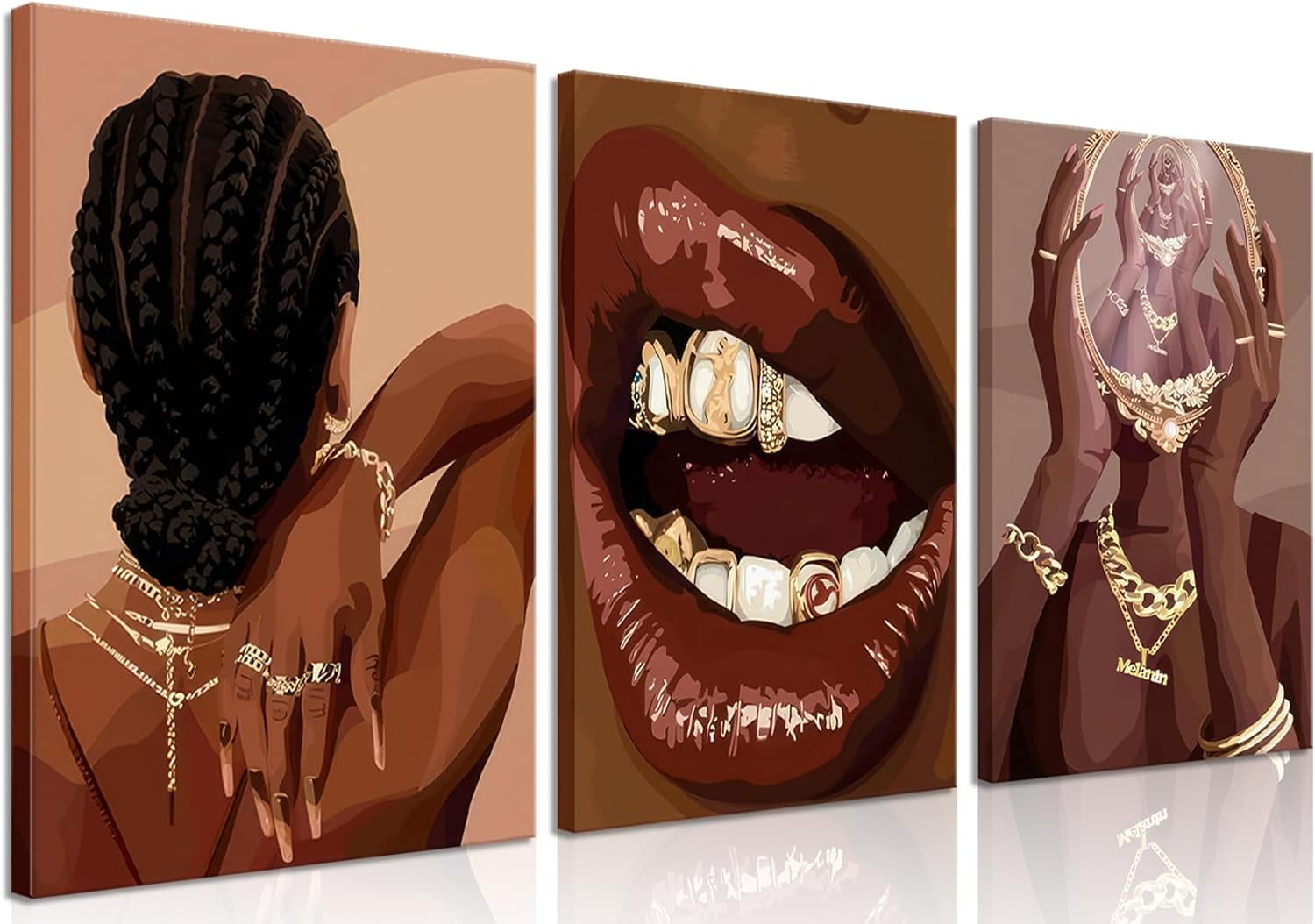 AABERIC Framed Black Woman Wall Art Set of 3 Black Girl African Women Canvas Wall Decor American ...