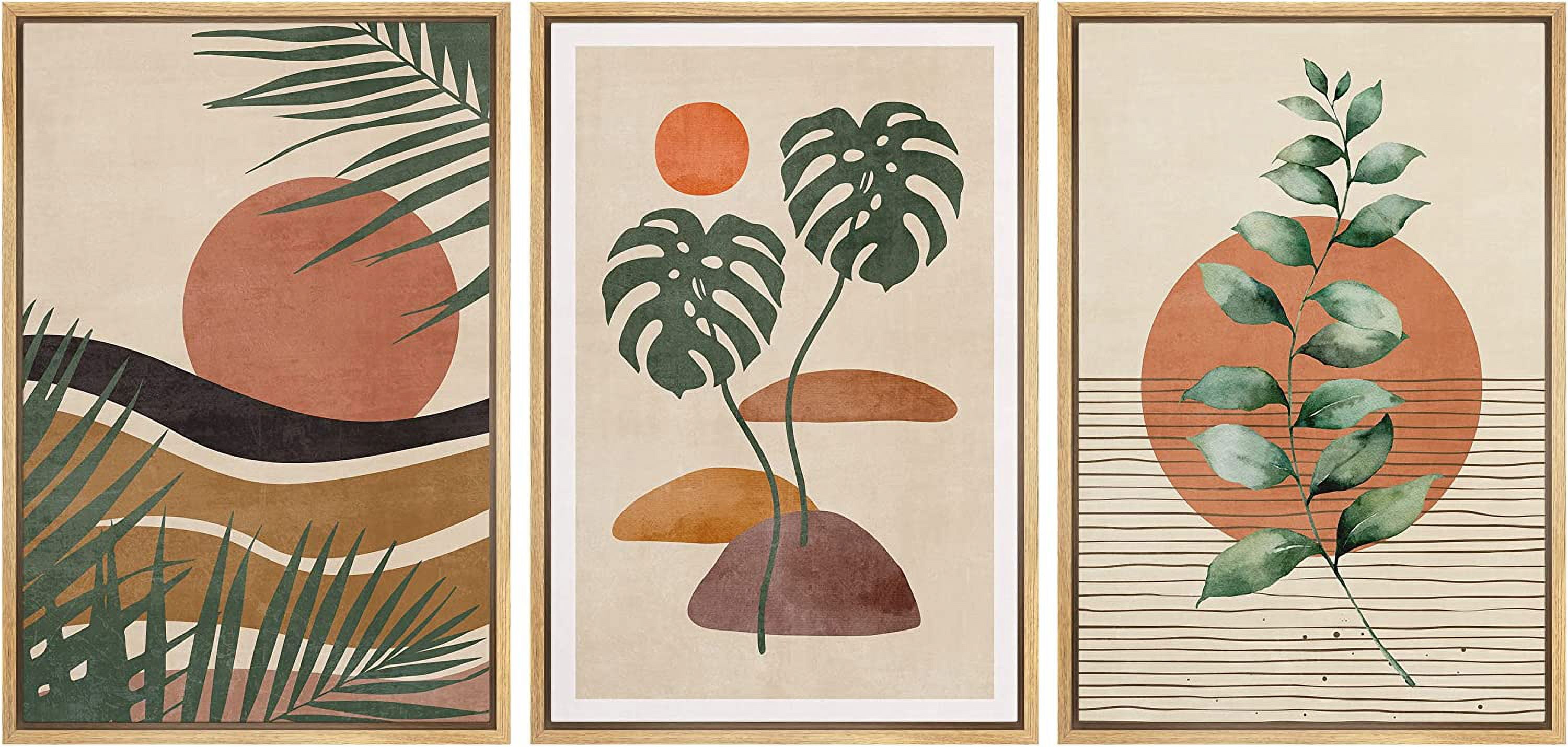 AABERIC Framed Canvas Print Wall Art Set Boho Mid-Century Tropical ...