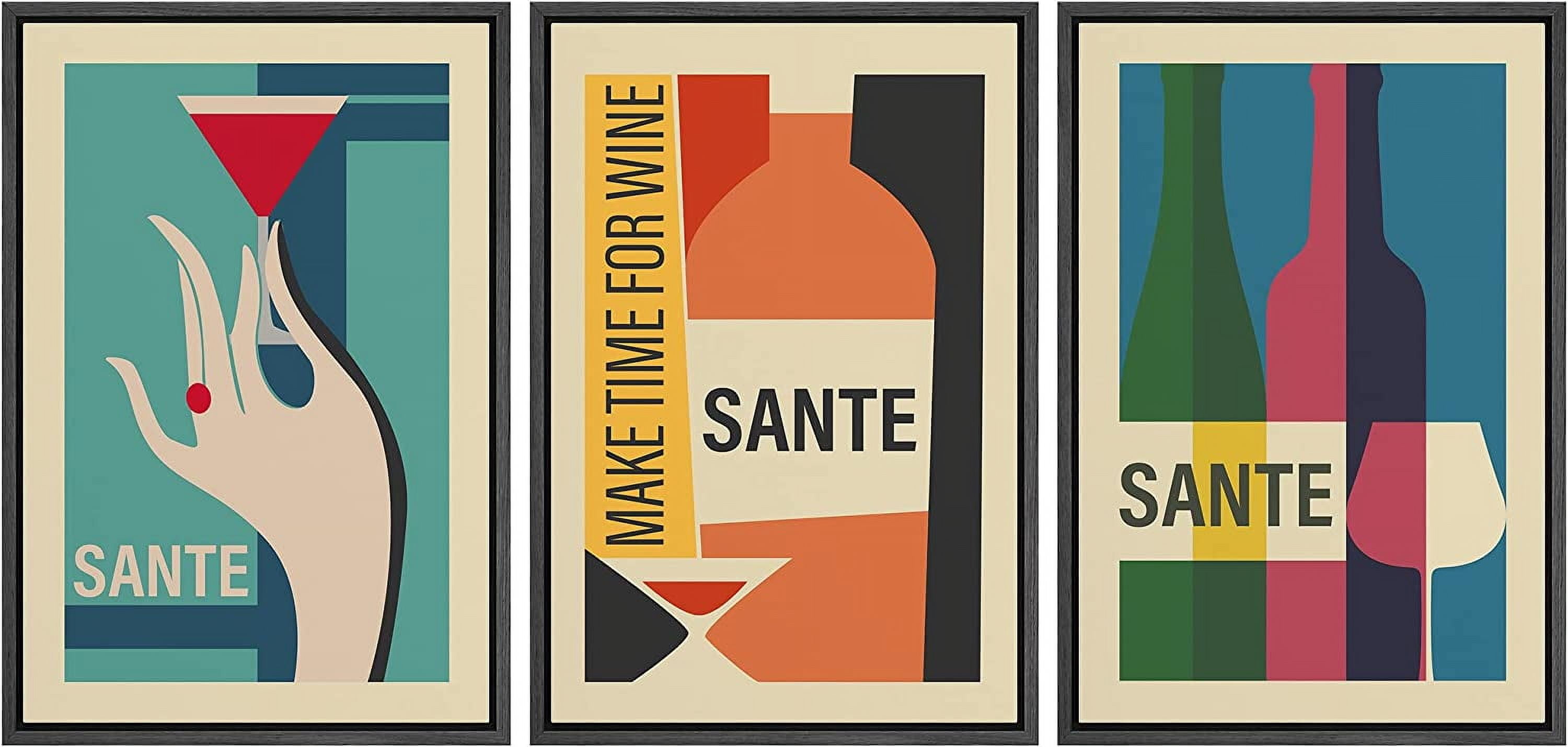 AABERIC Framed Canvas Print Wall Art Set Deco Multicolor Wine Bottle ...