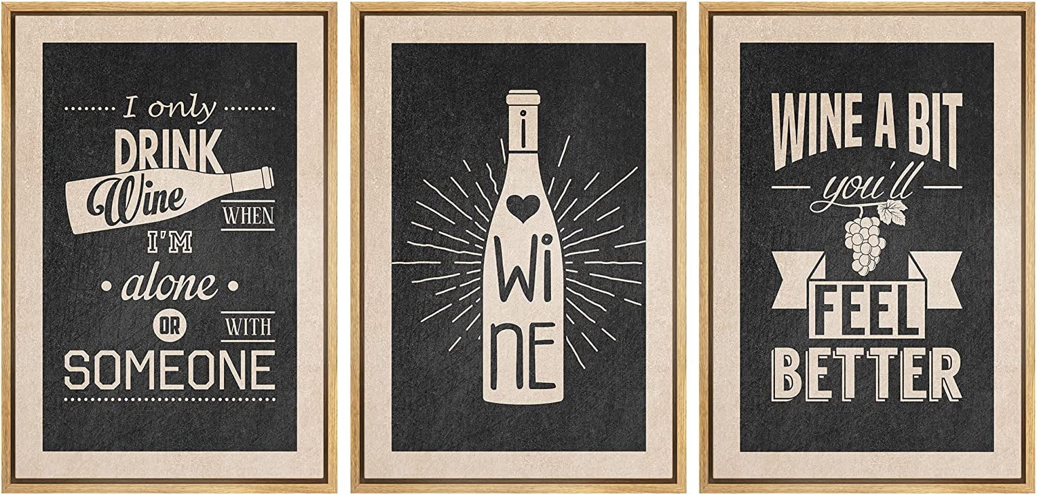 AABERIC Framed Canvas Print Wall Art Set Duotone Retro Mid-Century Wine Posters Drinks ...