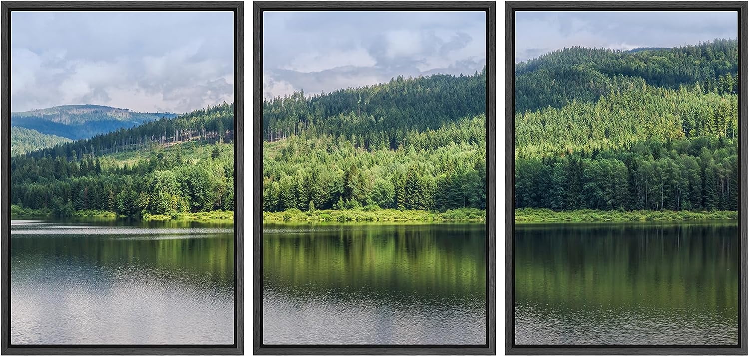 AABERIC Framed Canvas Print Wall Art Set Emerald Green Mountain Range ...