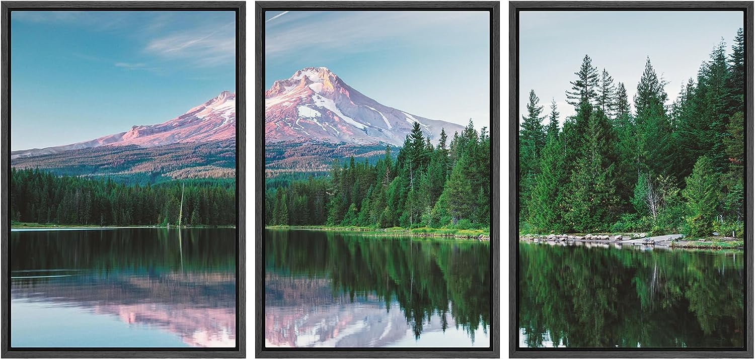 AABERIC Framed Canvas Print Wall Art Set Emerald Green Pine Tree Forest ...
