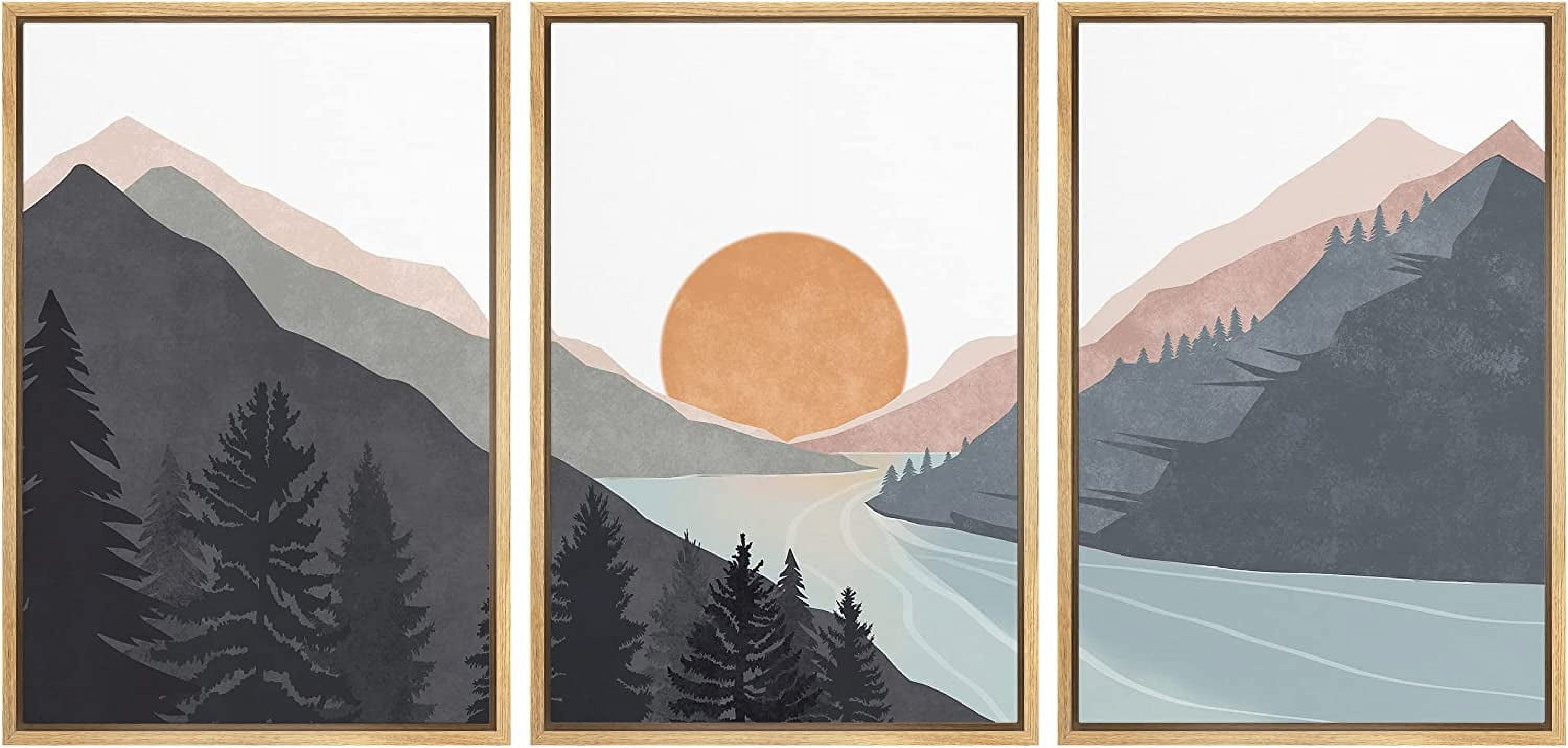 AABERIC Framed Canvas Print Wall Art Set Mountain Range Sunlight ...
