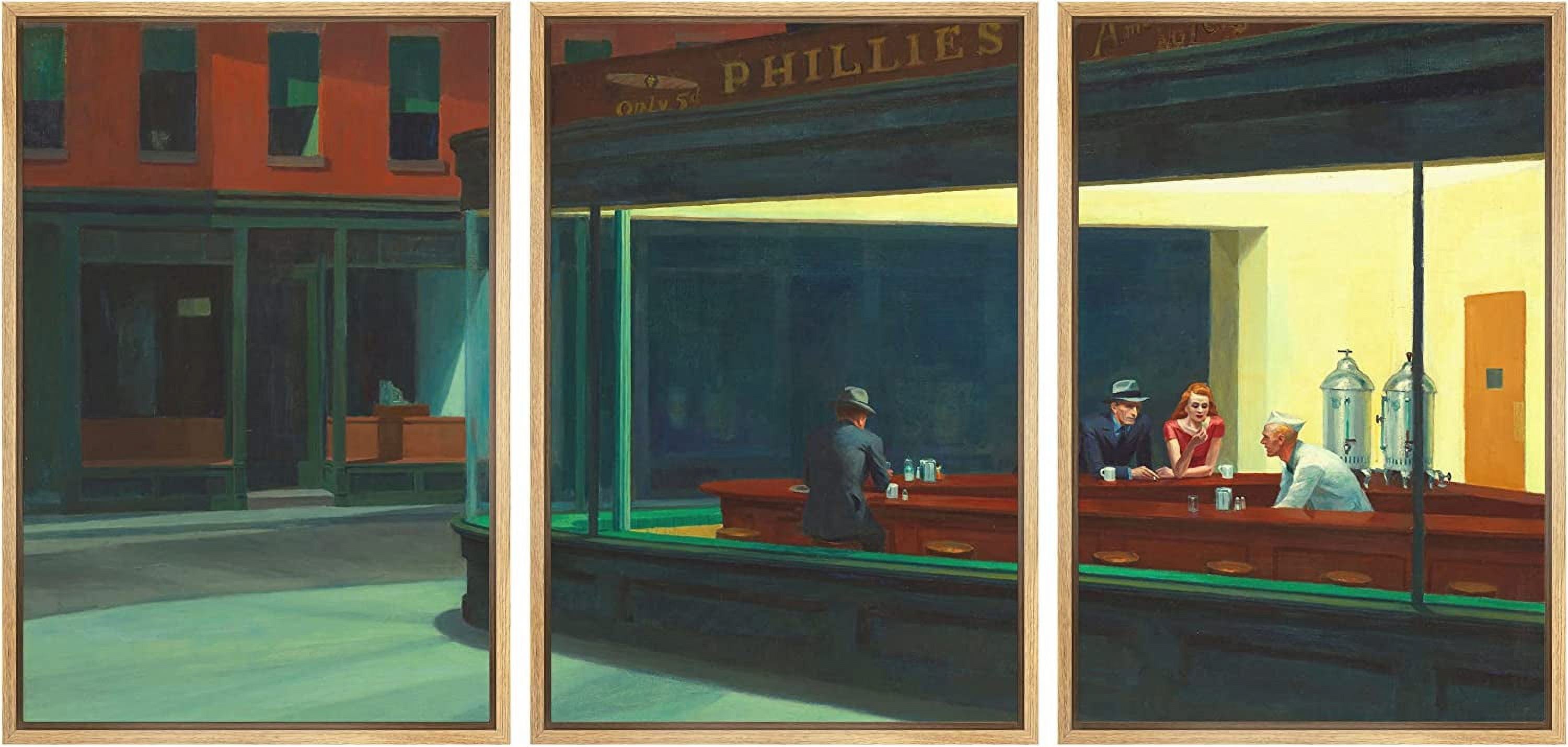AABERIC Framed Canvas Print Wall Art Set Nighthawks by Edward Hopper ...