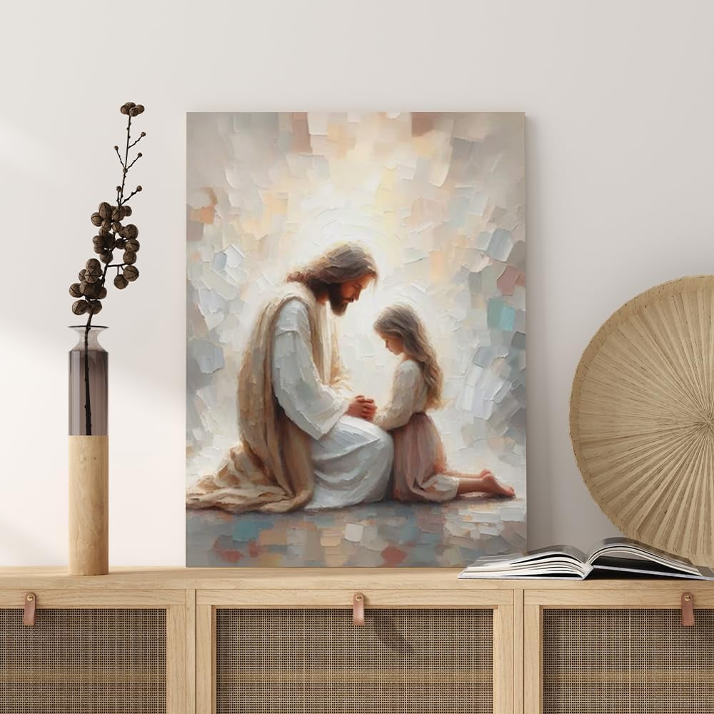 AABERIC Framed Jesus Christian Religious Canvas Wall Art,Jesus and Girl ...