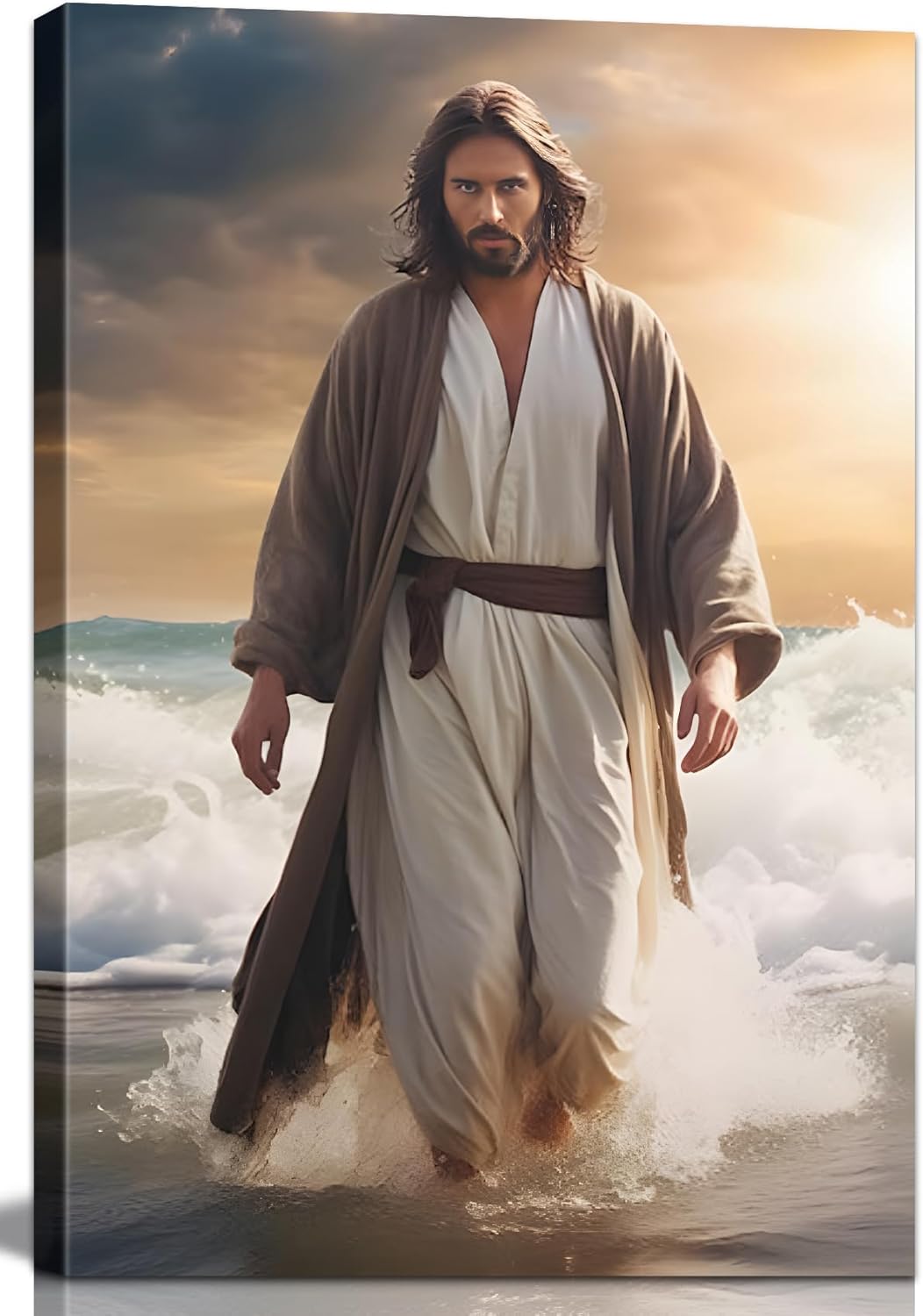 AABERIC Framed Jesus Wall Art Jesus Decor Walking The Water Canvas ...