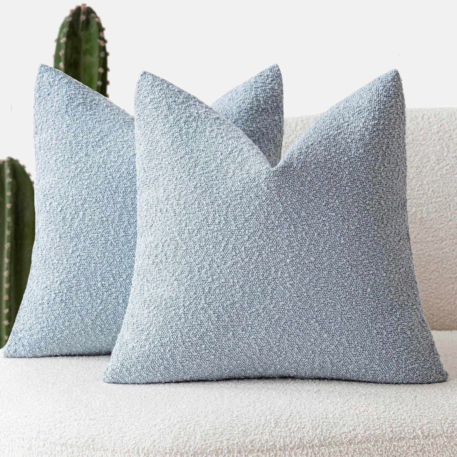 Boucle Pillow Cover Set of 2,Light Blue - Textured Decorative Throw ...