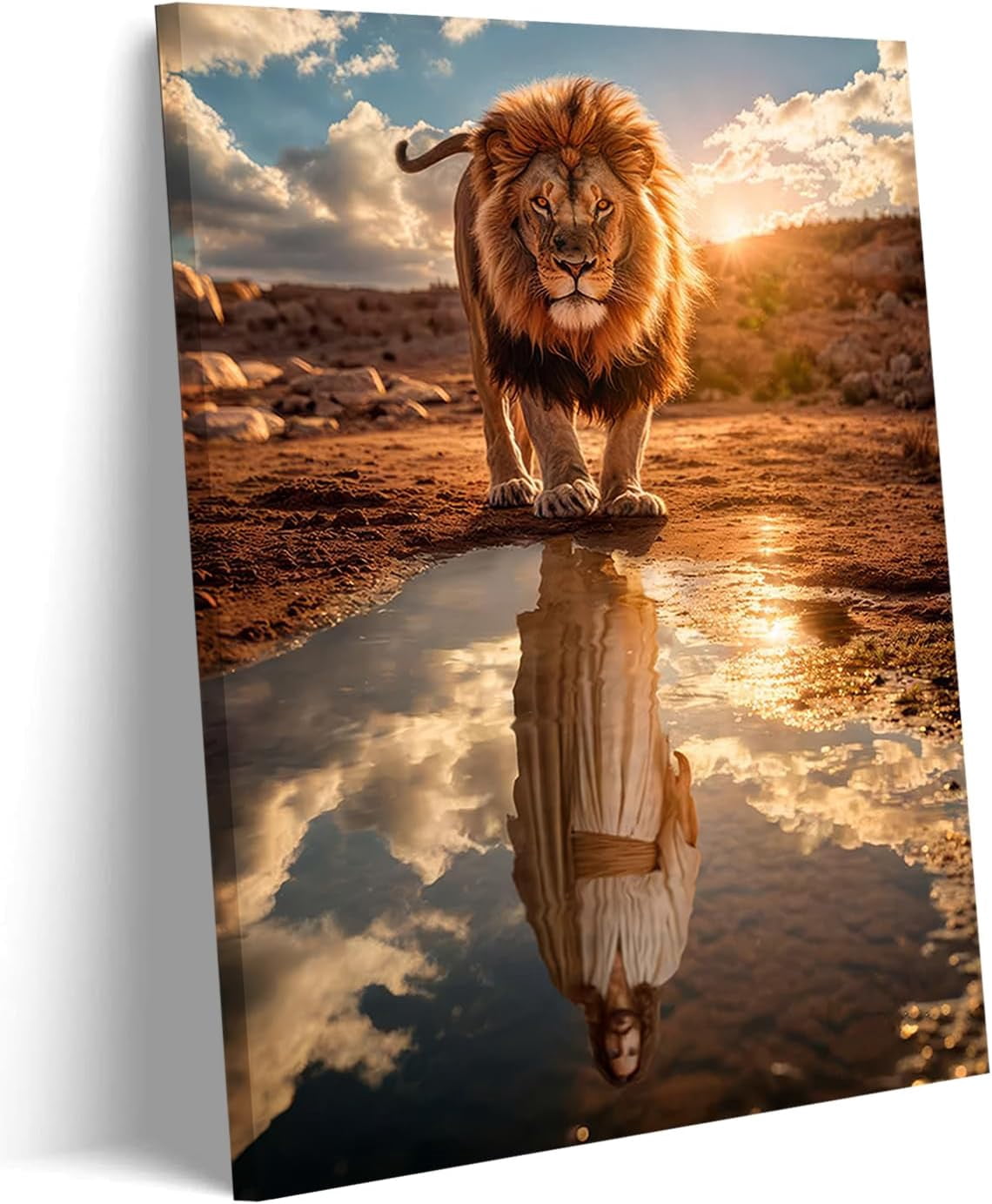 AABERIC Framed Lion and Jesus Canvas Wall art Christian Jesus Lion King ...