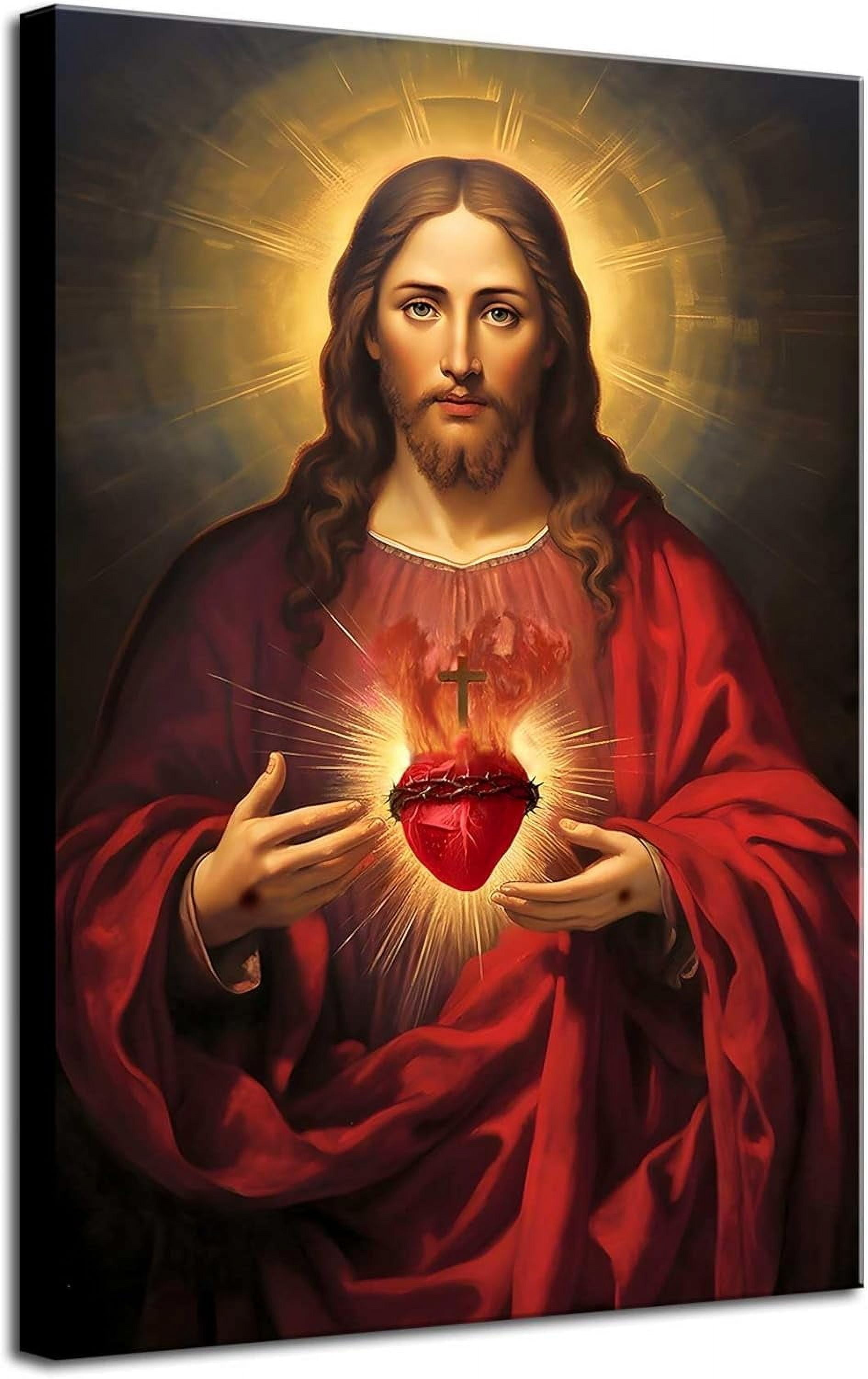 AABERIC Framed Sacred Heart of Jesus Picture Canvas Wall Art Jesus ...