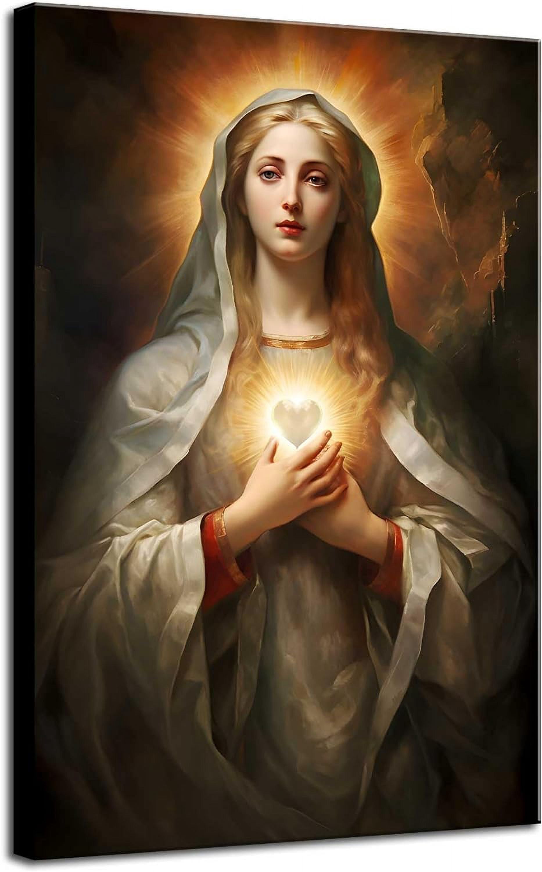 AABERIC Framed Virgin Mary Canvas Wall Art Catholic Immaculate Heart of ...