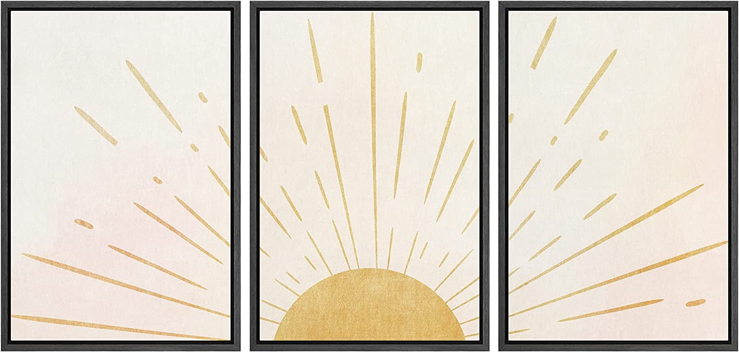 AABERIC Framed Wall Art Print Set Shining Yellow Sun on The Horizon ...