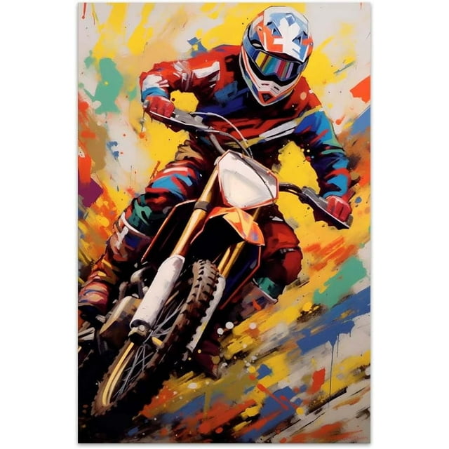 AABERIC Frameless Canvas Wall Art Print,Motorcycle Dirt Bike Racer Wall ...