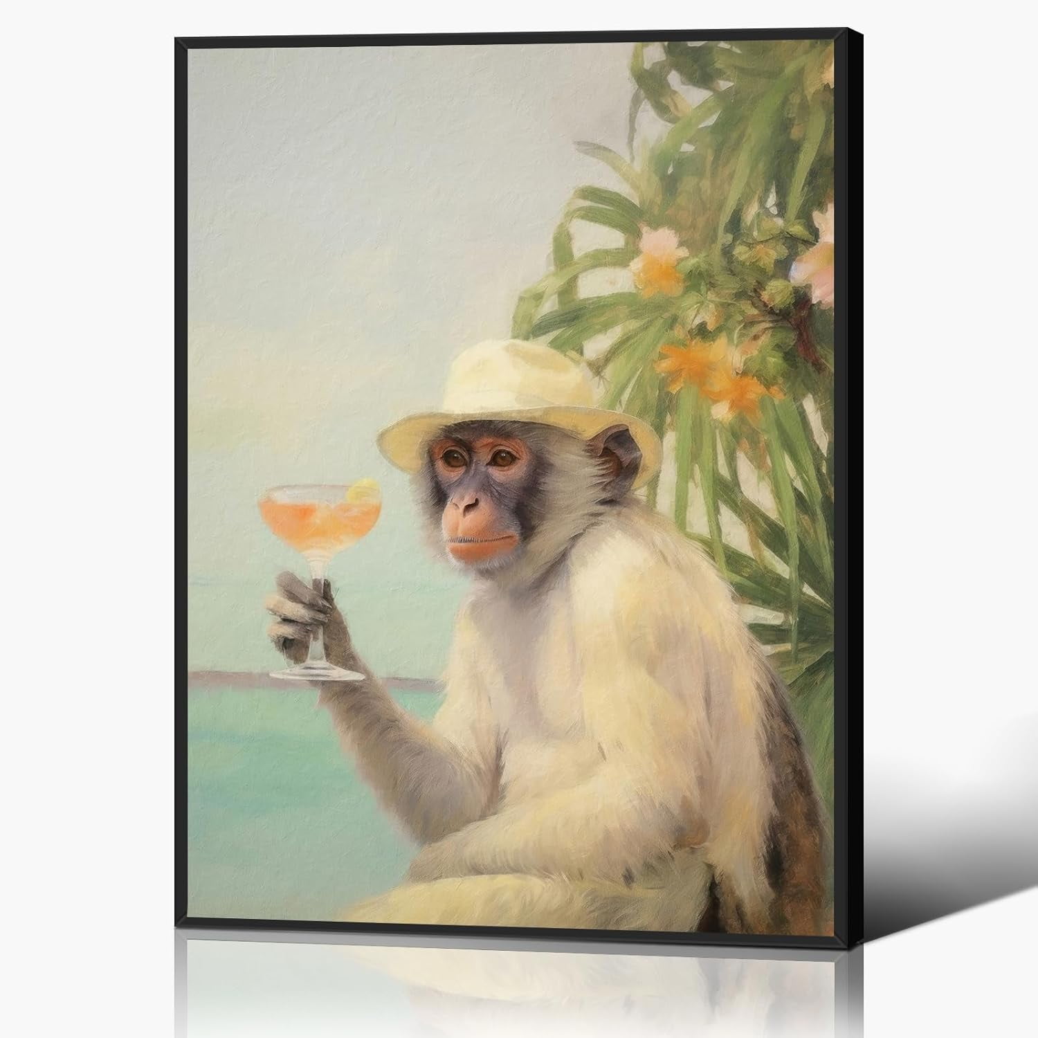AABERIC Funky Monkey Cocktail Canvas Wall Art, Retro Bar Cart Room ...