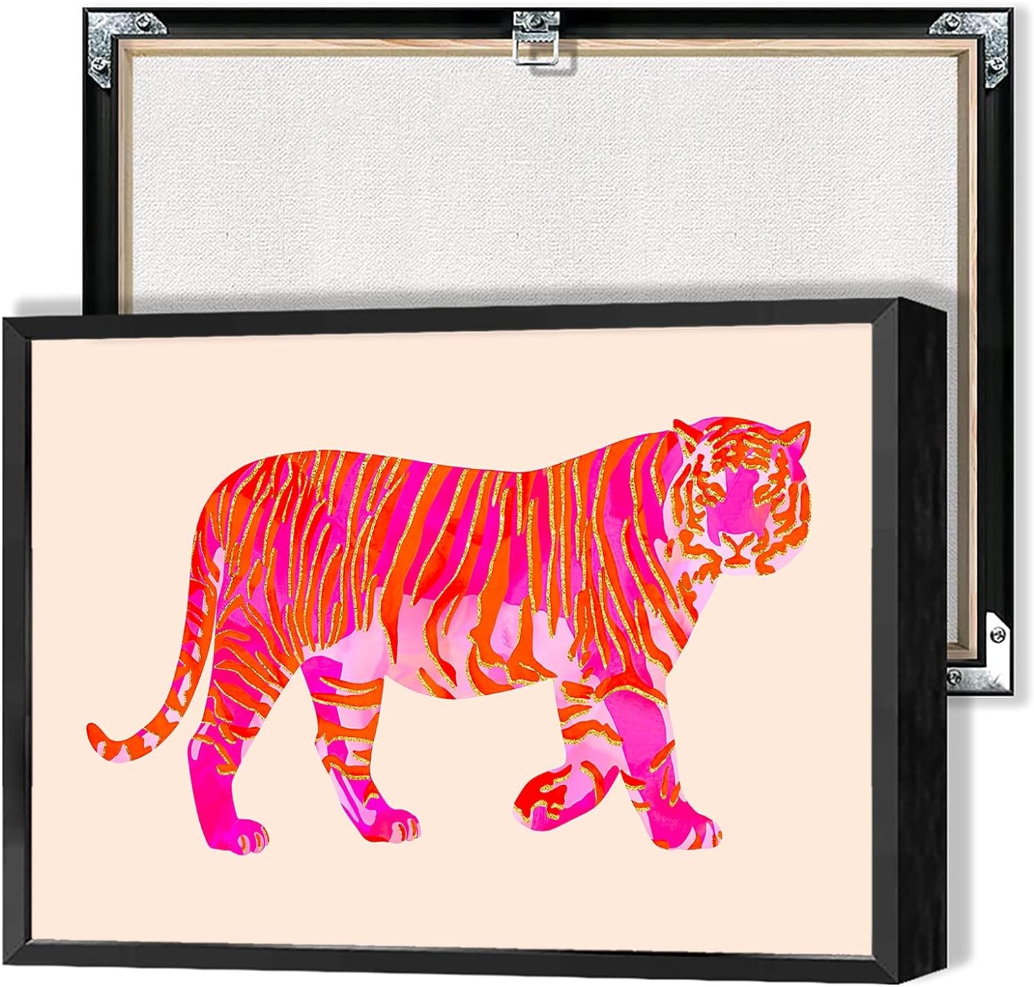 AABERIC Funky Pink Orange Tiger Canvas Wall Art Preppy Animal Poster ...